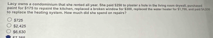 Solved: Lacy owns a condominium that she rented all year. She paid $250 ...