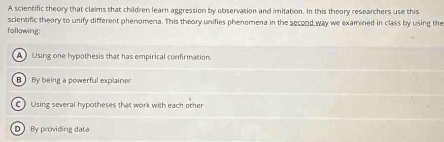 Solved: A scientific theory that claims that children learn aggression ...