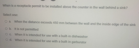 Solved: When is a receptacle permit to be installed above the counter ...