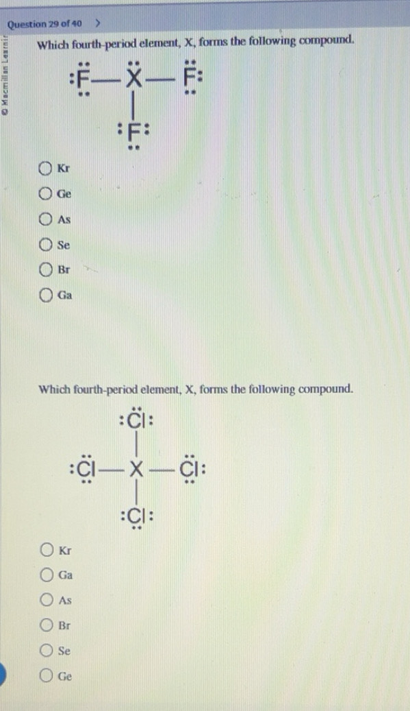 Solved: Which fourth-period element, X, forms the following compound ...