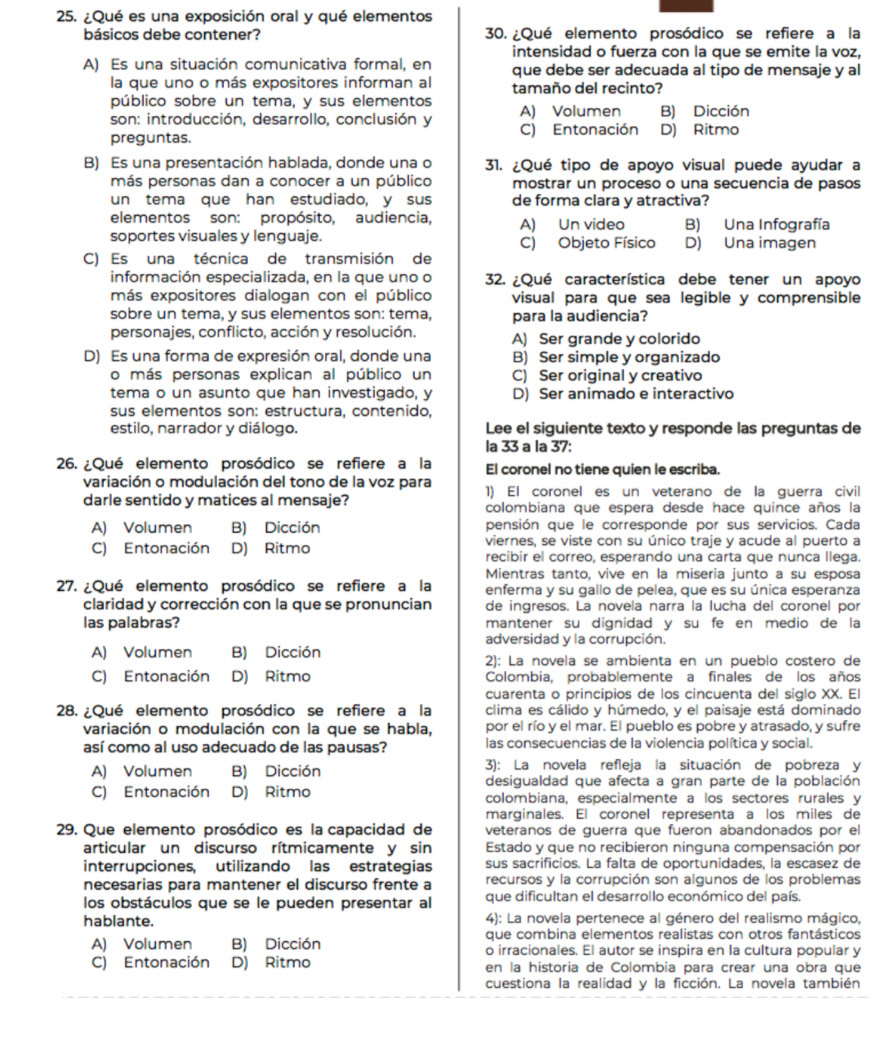 Resuelto:¿Qué es una exposición oral y qué elementos básicos debe contener? 30. ¿Qué elemento prosó