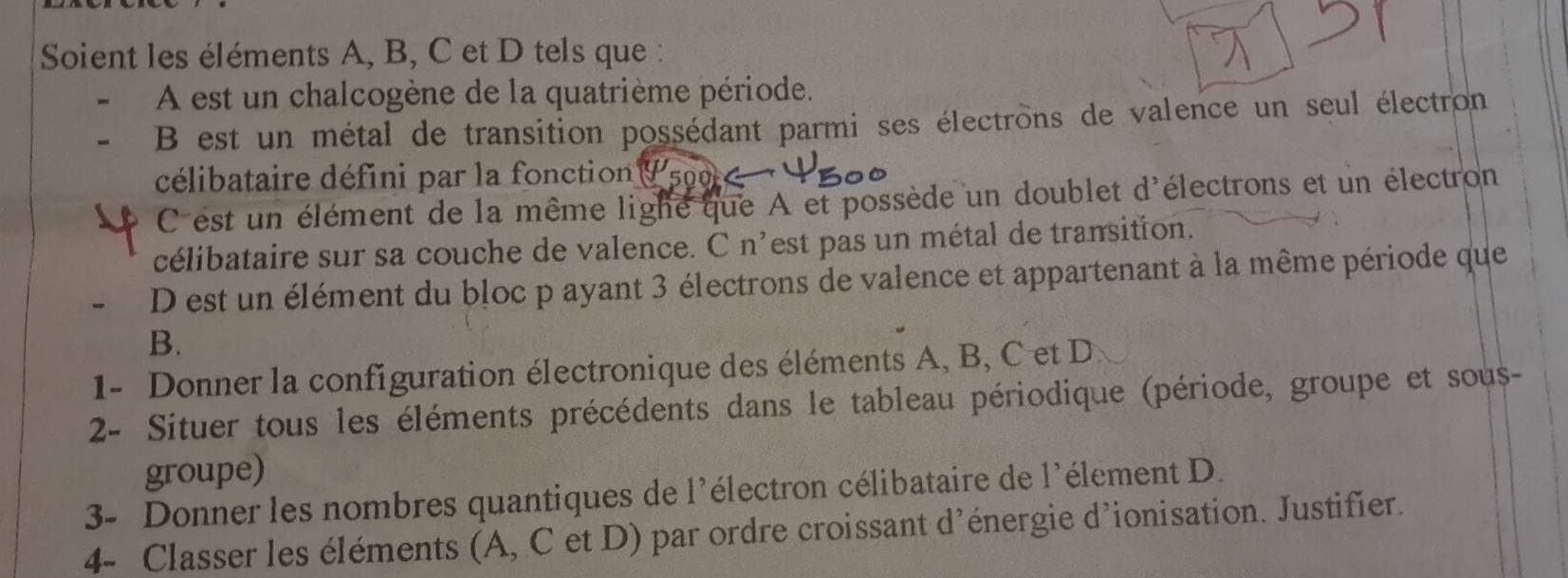 Résolu :Soient les éléments A, B, C et D tels que : A est un chalcogène ...