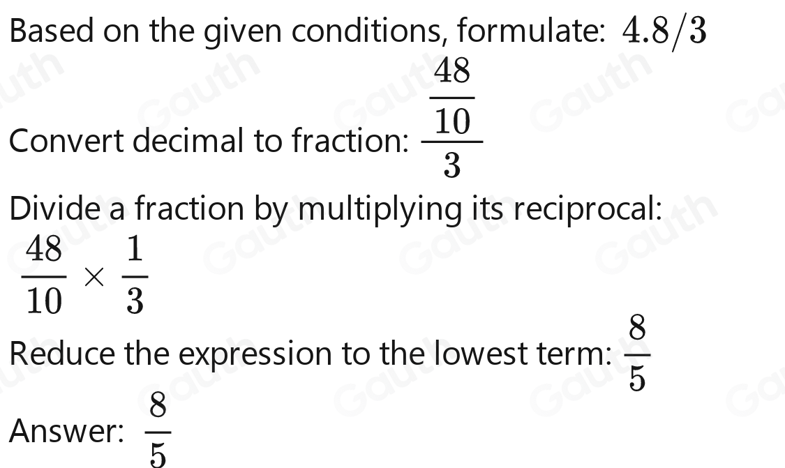 Solved: Calculate the answer to 4.8 divided by 3 [Math]