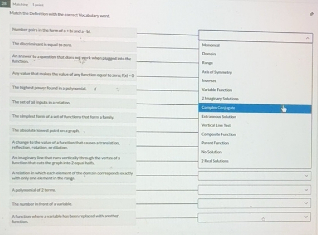 Solved: Mals hing 1 point Match the Definition with the correct ...