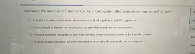 Solved: How would the absence of a standardized taxonomic system affect ...