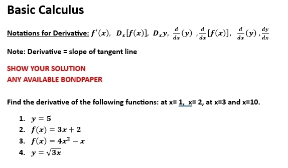Solved: Basic Calculus Notations for Derivative: f'(x), D_x[f(x)], D_xy ...