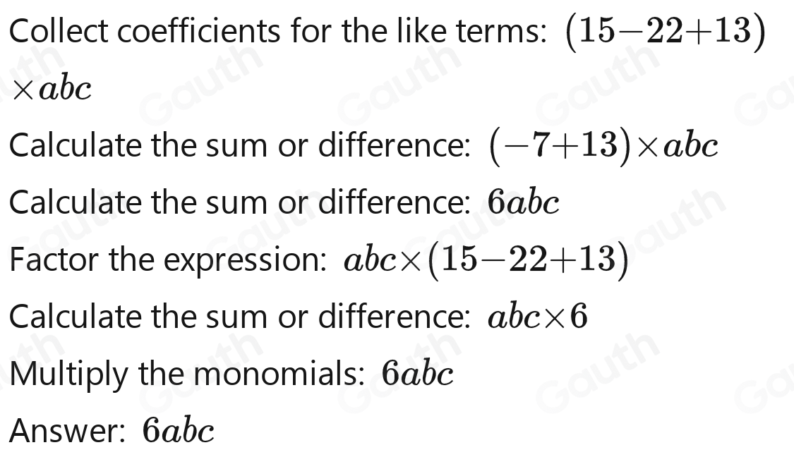 Solved: 15abc-22bca+13acb [Math]