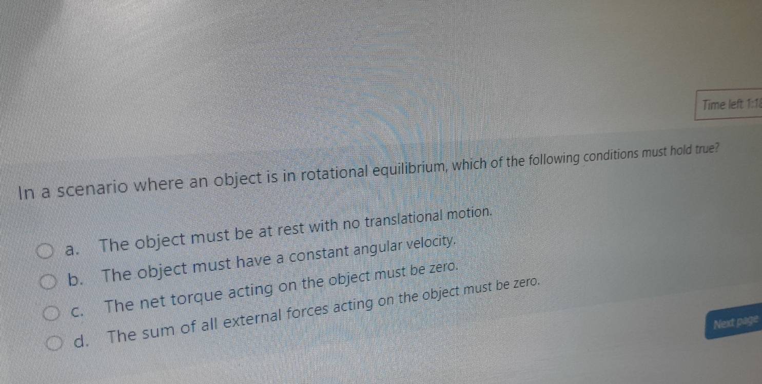 Solved: Time left 1:1 In a scenario where an object is in rotational ...