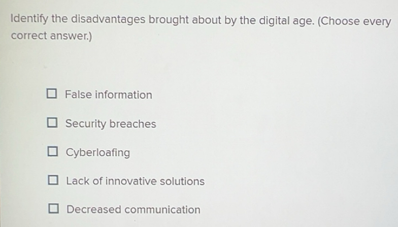Solved: Identify the disadvantages brought about by the digital age ...