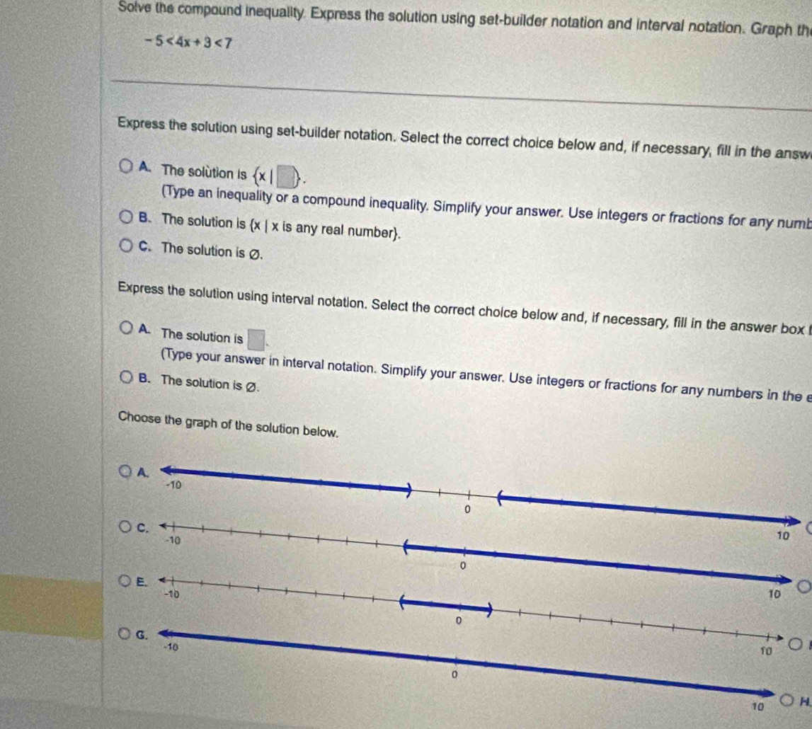 Solved: Solve the compound inequality. Express the solution using set ...