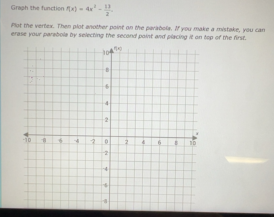Resuelto:Graph the function f(x)=4x^2- 13/2 . Plot the vertex. Then ...
