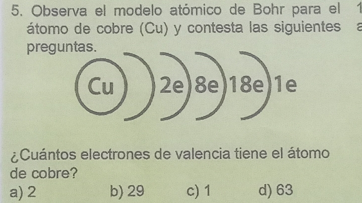 Resuelto:Observa el modelo atómico de Bohr para el . átomo de cobre (Cu ...