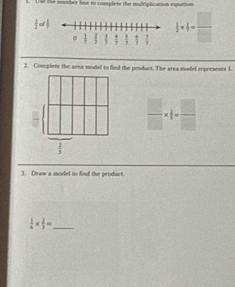 Solved: Use the number line to complete the multiplication equation. 1/ ...