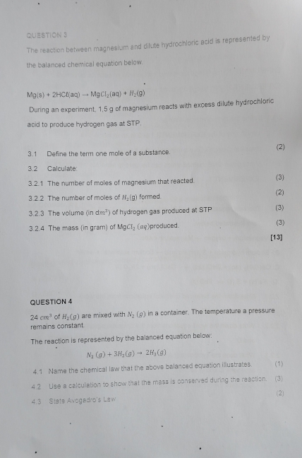 Solved: The reaction between magnesium and dilute hydrochloric acid is ...