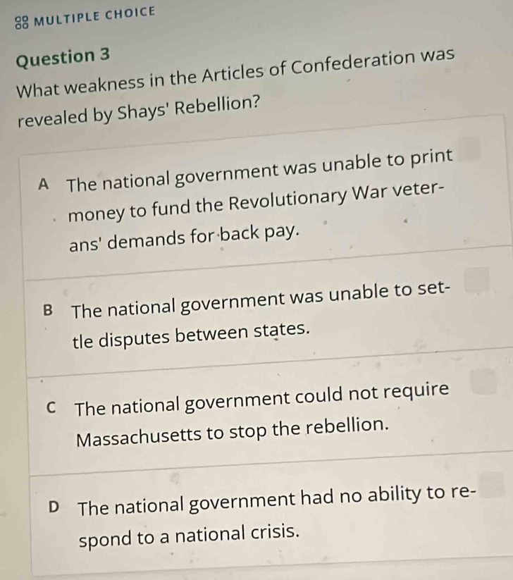 Solved: What weakness in the Articles of Confederation was revealed by ...