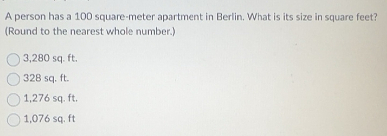 Solved: A person has a 100 square-meter apartment in Berlin. What is ...