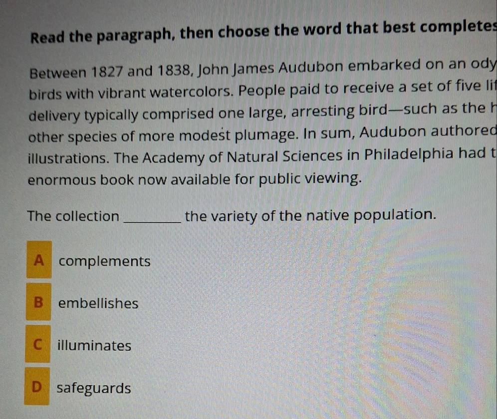 Solved: Read the paragraph, then choose the word that best completes ...