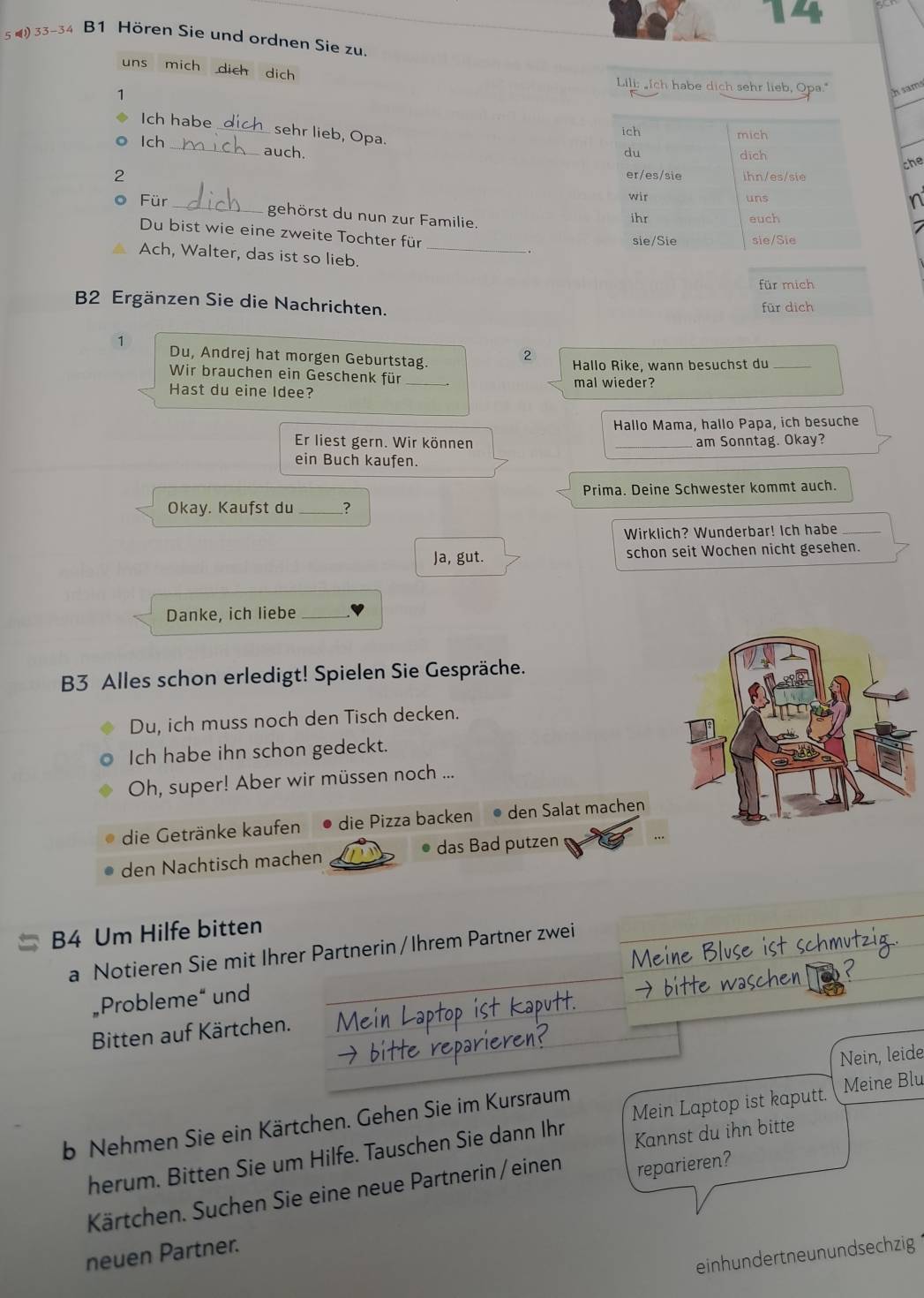 Gelöst:5 4 B1 Hören Sie und ordnen Sie zu. uns mich dich dich Lili; ich ...