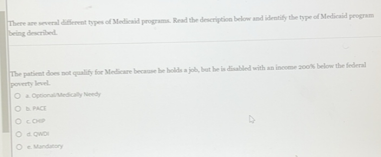Solved: There are several different types of Medicaid programs. Read ...