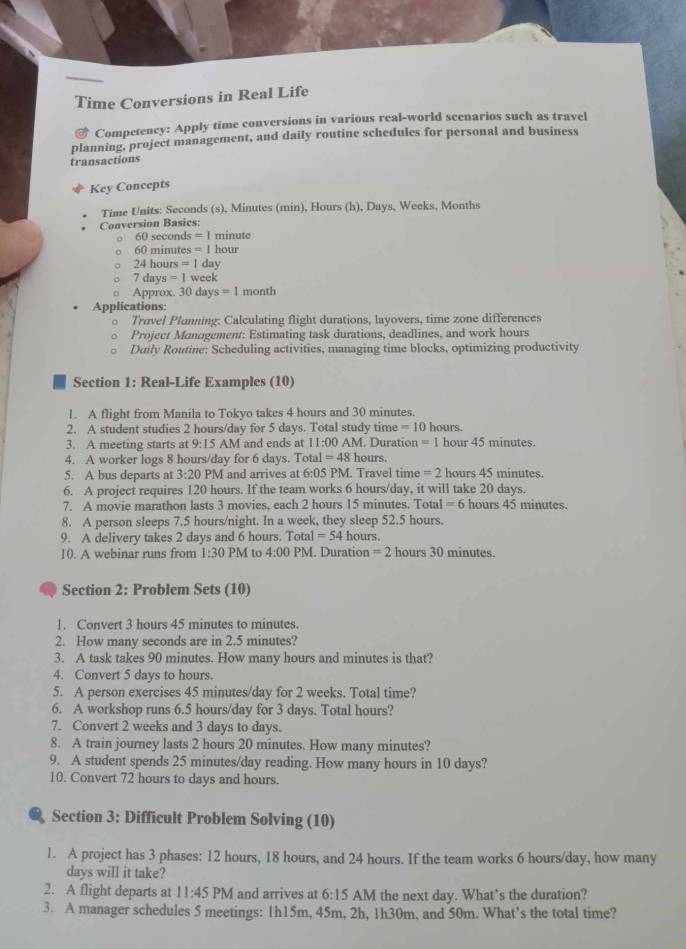 Solved: Time Conversions in Real Life Competency: Apply time ...