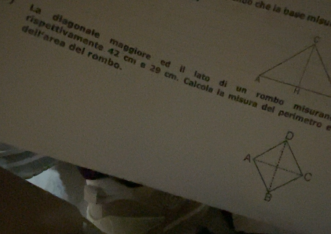 Risolto:che la base misu dellarea del rombo La diagonale maggiore ed il ...