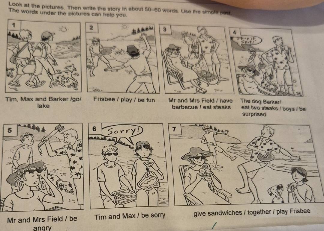 Gelöst:Look at the pictures. Then write the story in about 50 - 60 ...