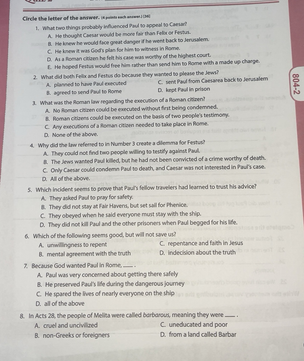 Solved: Circle the letter of the answer. (4 points each answer.) [36] 1 ...