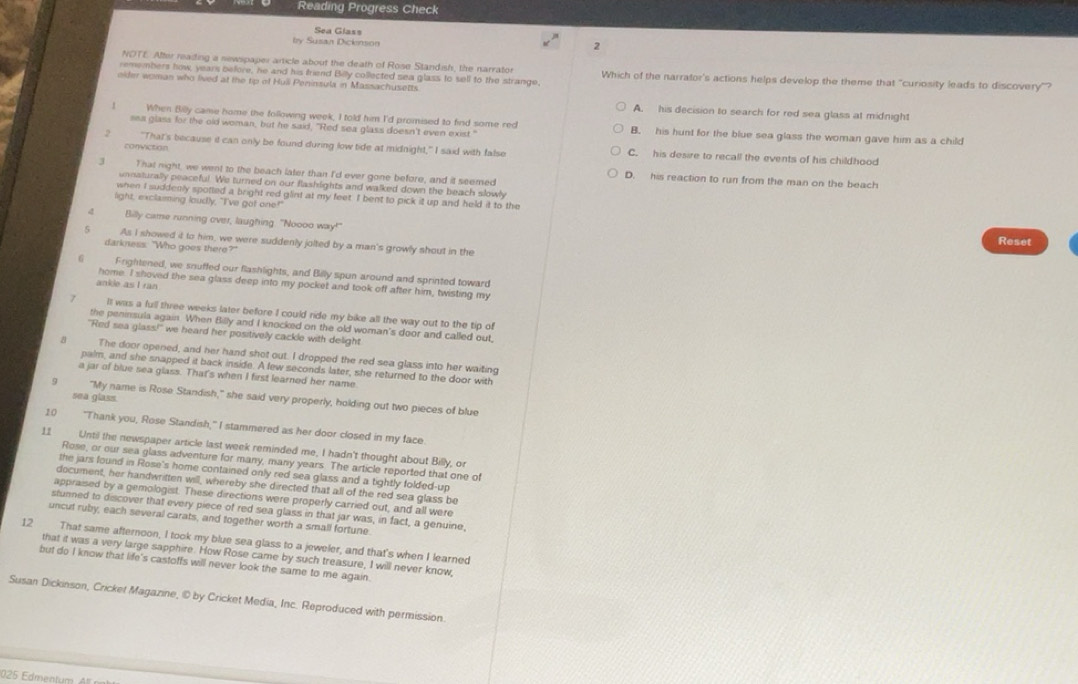 Solved: Reading Progress Check Sea Glass ty Susan Dickmson 2 NOTE After ...