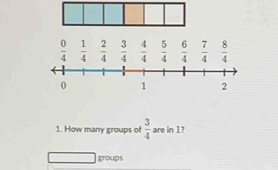 Solved: How many groups of 3/4 are in 1? groups [Math]