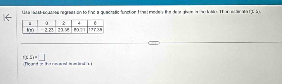 Solved: Use least-squares regression to find a quadratic function f that models the data given ...