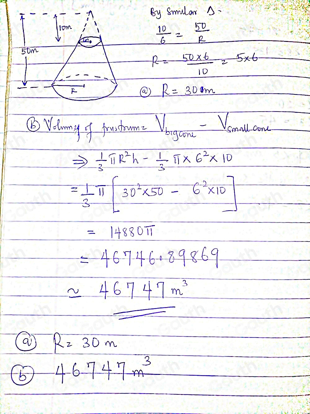 Solved: A frustum is formed by removing a small cone from a similar ...