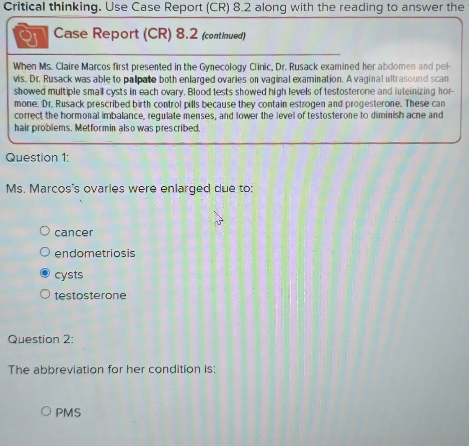 Solved: Critical thinking. Use Case Report (CR) 8.2 along with the ...