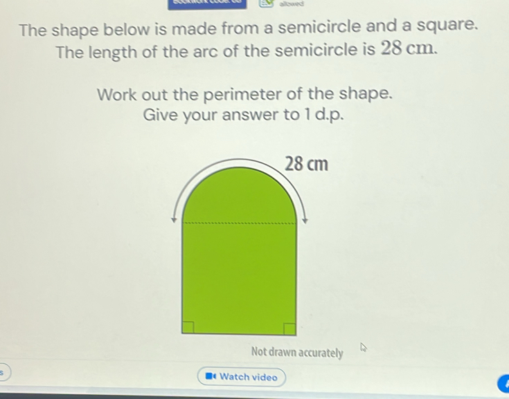 Solved: The shape below is made from a semicircle and a square. The ...