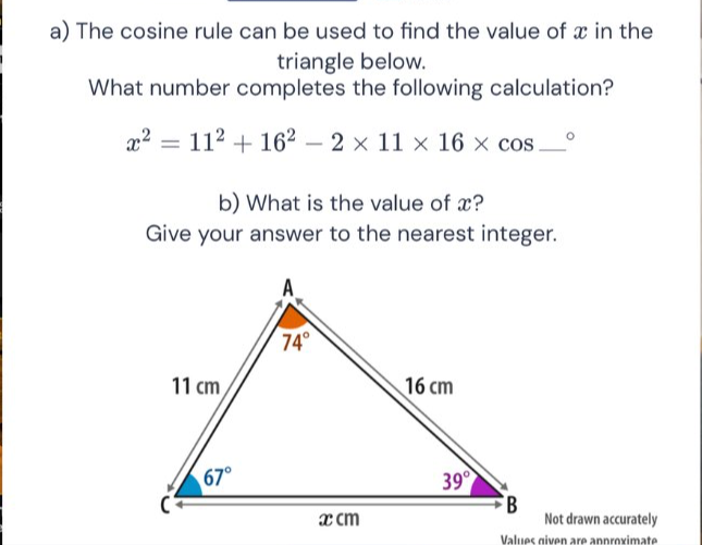 Giải quyết:The cosine rule can be used to find the value of x in the ...