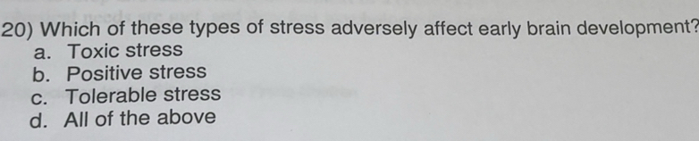 Solved: Which of these types of stress adversely affect early brain ...