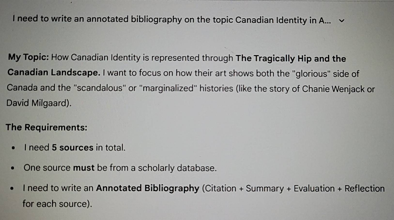Solved: need to write an annotated bibliography on the topic Canadian ...