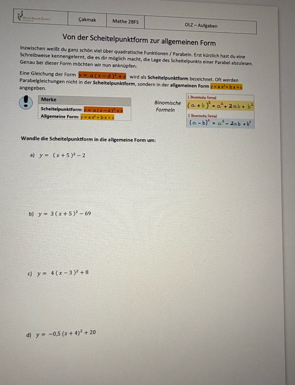 Gelöst:Ha s Kaîte Soses Çakmak Mathe 2BFS OLZ - Aufgaben Von der ...