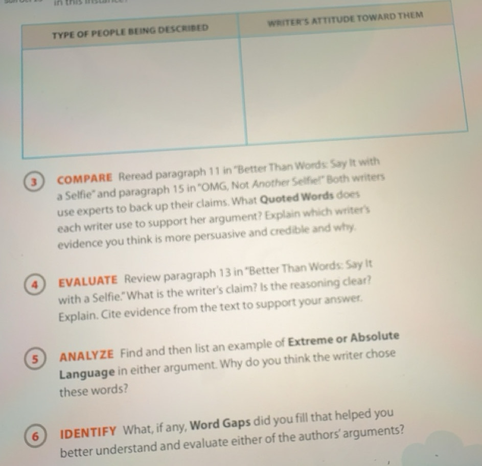 Solved: ， 3 COMPARE Reread par a Selfie'' and paragraph 15 in ''OMG ...