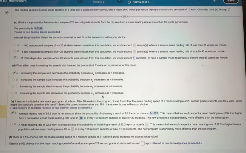 Solved: The reading speed of second grade students in a large city is ...