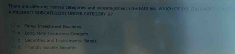Solved: There are different license categories and subcategories in the ...