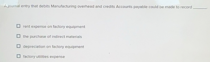 Solved: A journal entry that debits Manufacturing overhead and credits ...