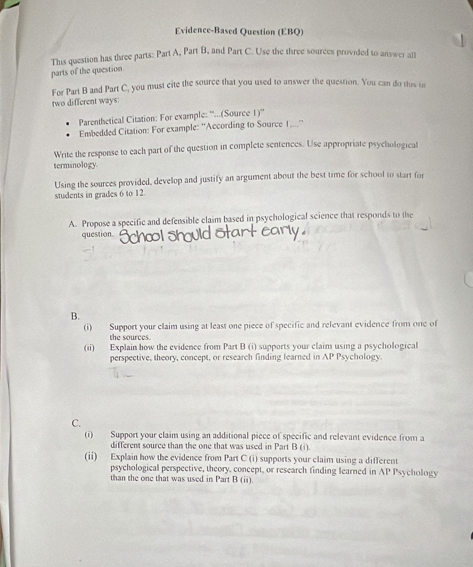Solved: Evidence-Based Question (EBQ) This question has three parts: Part A, Part B, and Part C ...