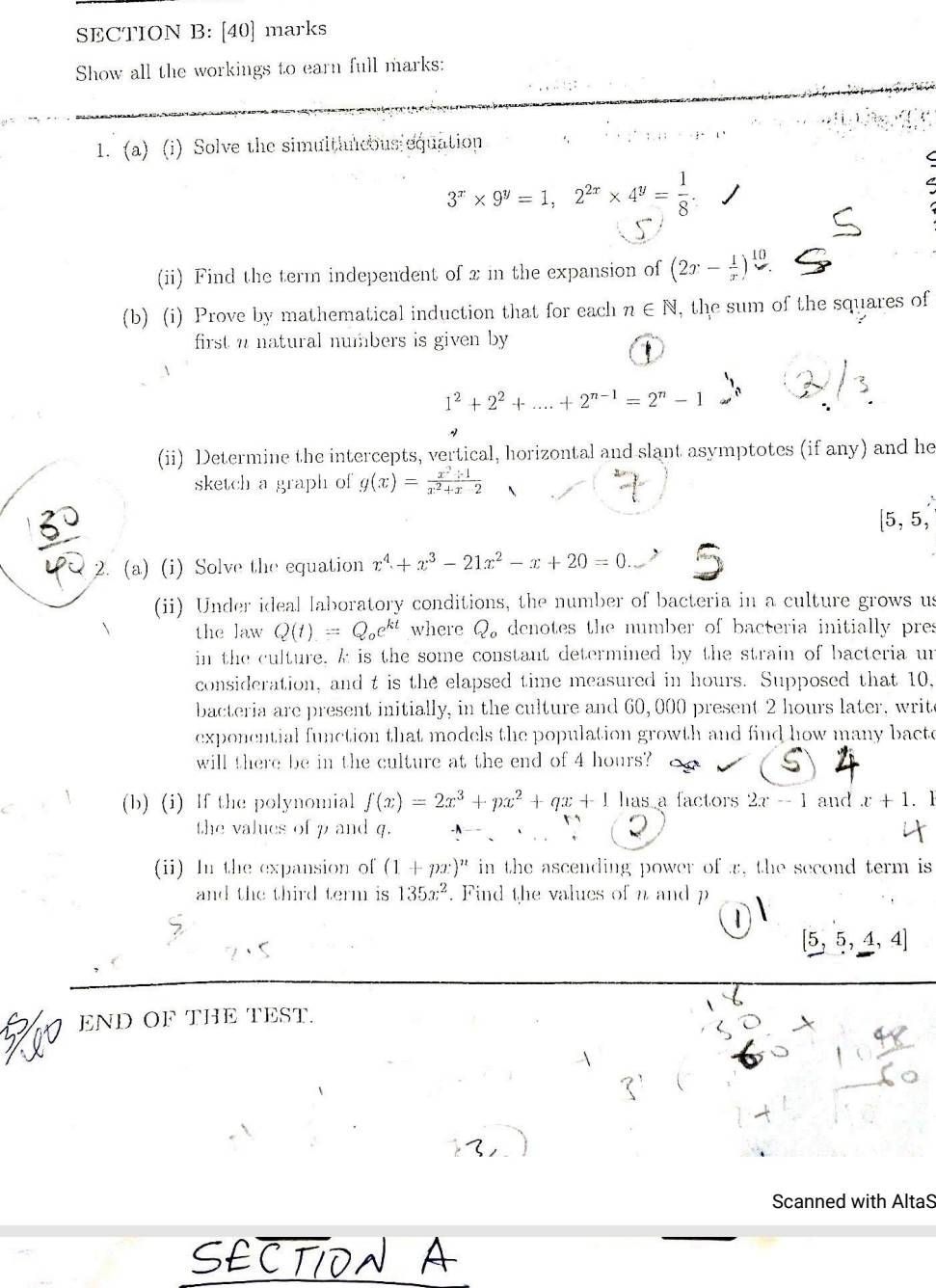 Gelöst:[40] marks Show all the workings to earn full marks: 1. (a) (i ...