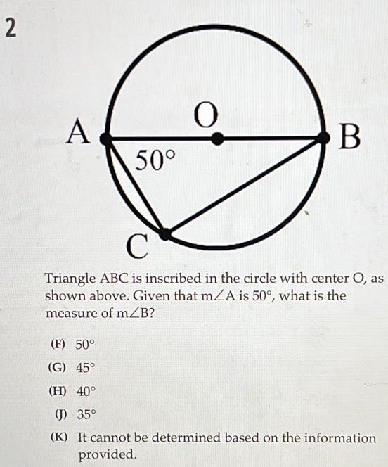Solved: Triangle ABC is inscribed in the circle with center O, as shown ...