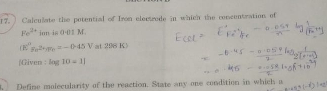 Solved: ) Calculate the potential of Iron electrode in which the ...