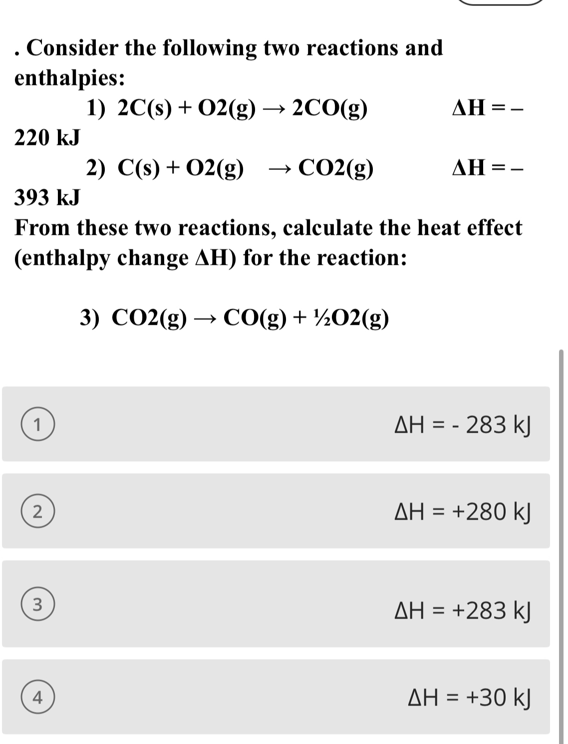 Solved: Consider the following two reactions and enthalpies: 1) 2C(s ...