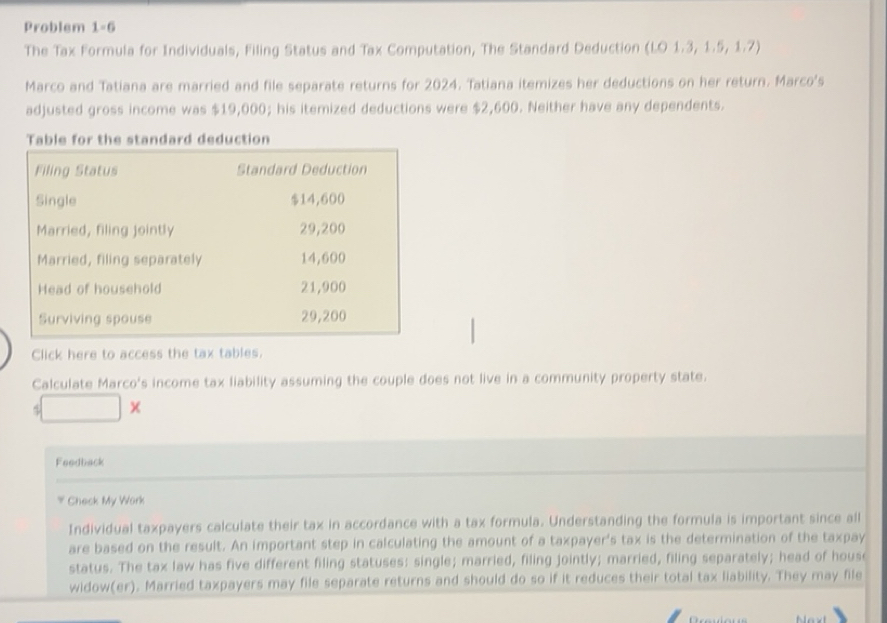 Solved: Problem 1-6 The Tax Formula for Individuals, Filing Status and Tax Computation, The ...