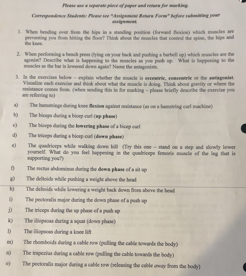 Solved: Please use a separate piece of paper and return for marking ...