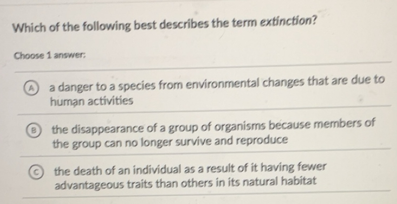 Solved: Which of the following best describes the term extinction ...