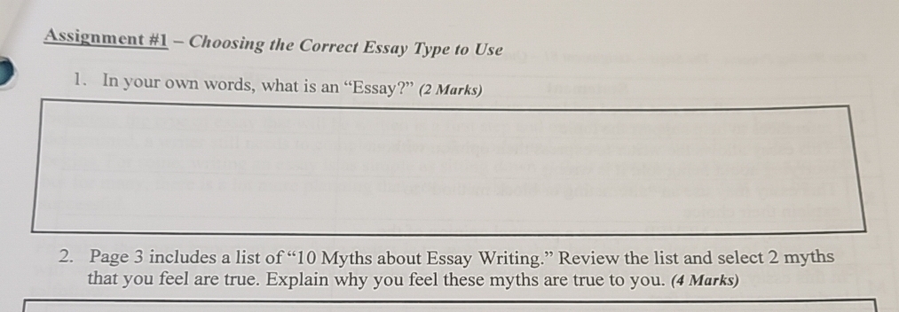 Solved: Assignment #1 - Choosing the Correct Essay Type to Use 1. In ...